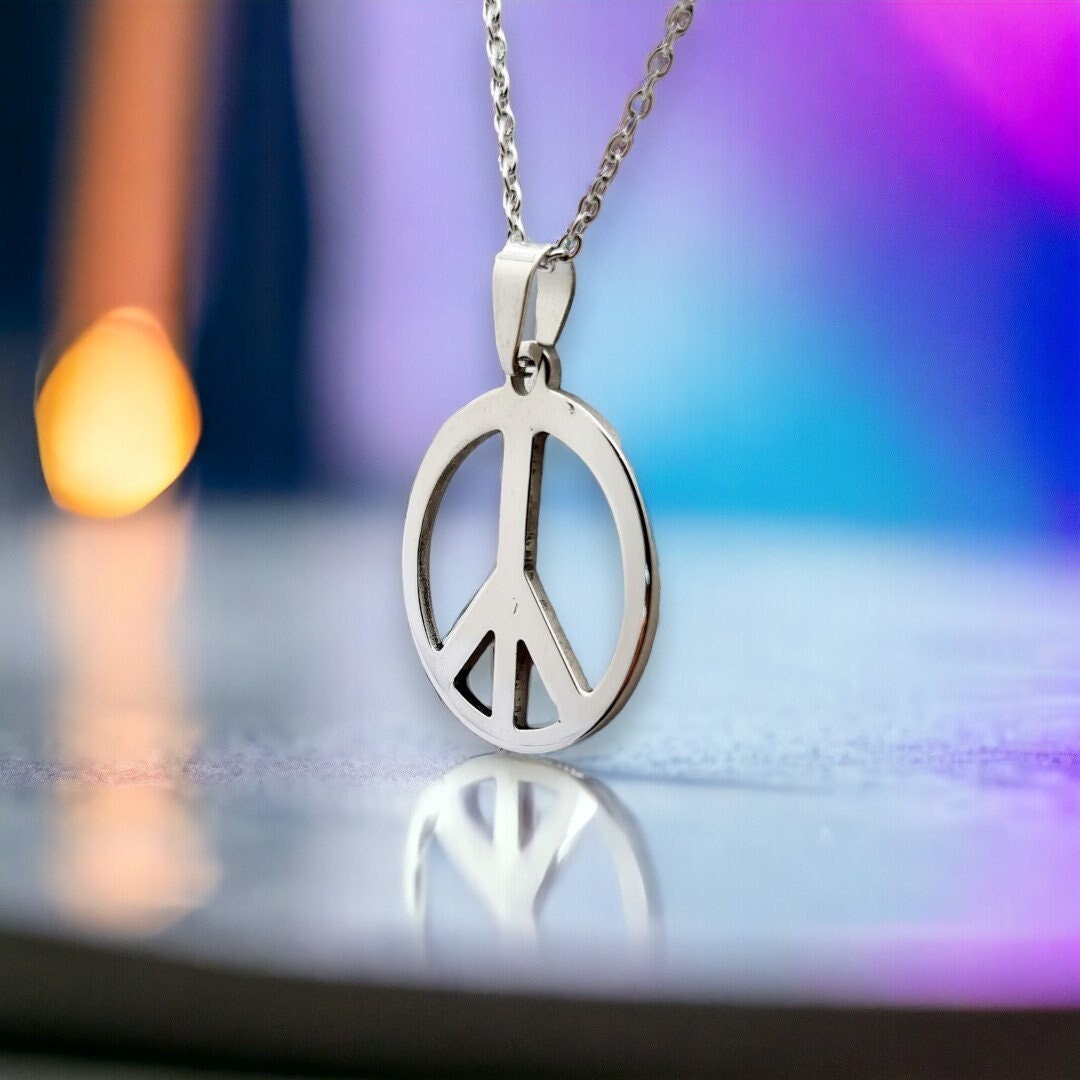 Peace Sign Pendant in Steel With Chain for Men or Women. - Etsy