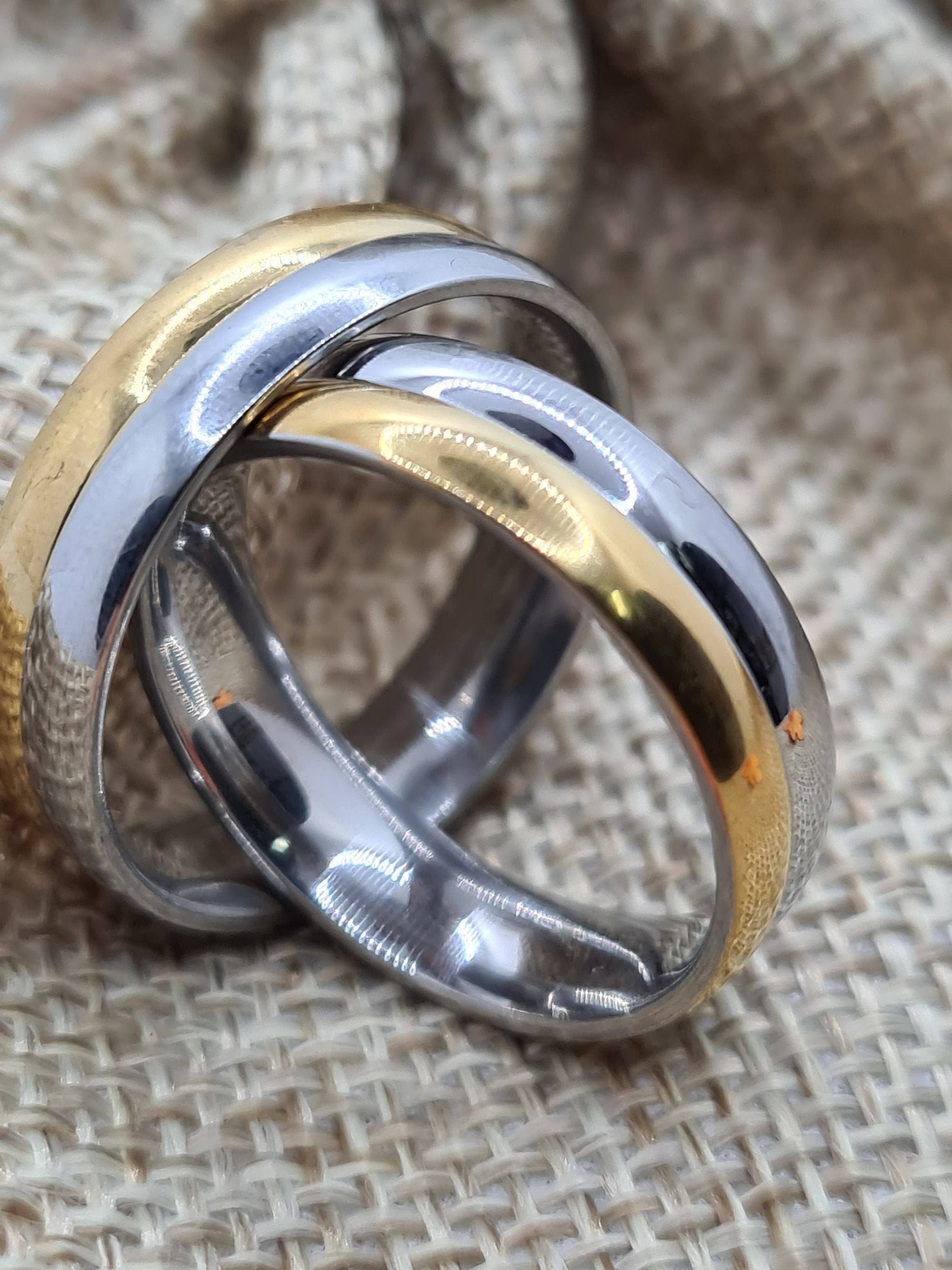 Two-color wedding ring in gold and 6mm stainless steel silver. | Etsy