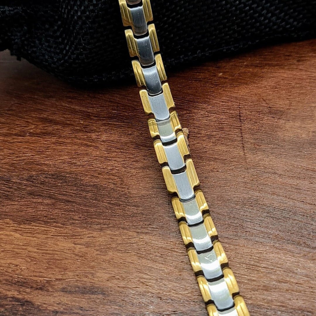 Two-tone Silver and Gold Stainless Steel Flat Bracelet, Male and Female ...