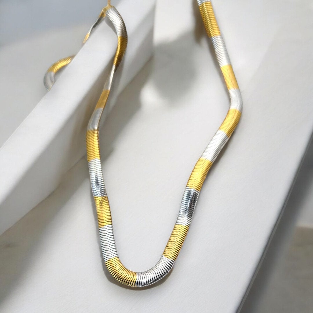 8mm X 55cm Gold and Silver-plated Steel Flat Snake-style Chain for Men ...