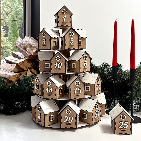 24 Days Christmas Countdown Advent Calendar House Ornament Christmas Decoration Wooden Ornaments for Home House Decor for Christmas Etsy UK