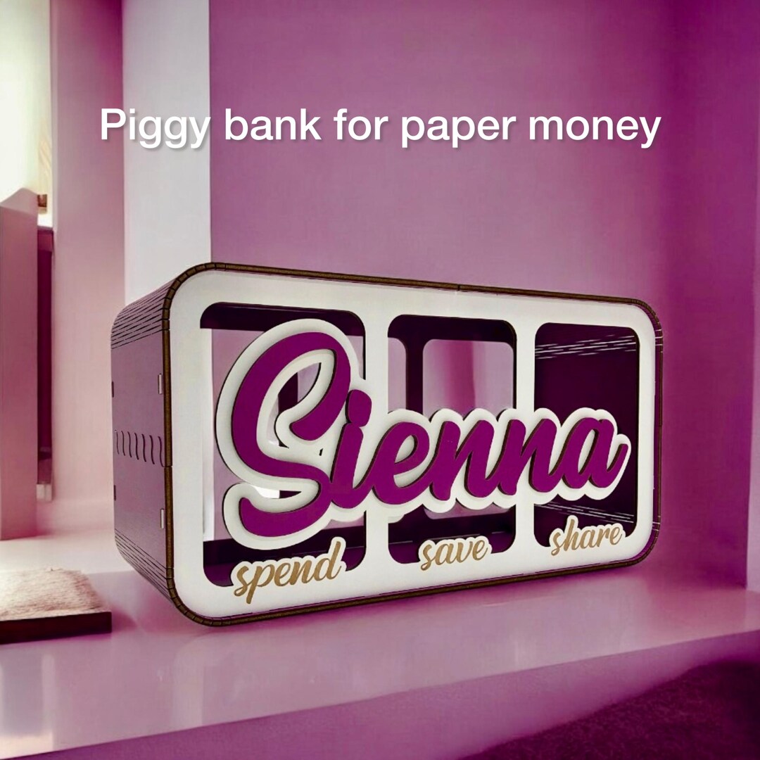 Personalized Piggy Bank | Save Spend Share Box for Kids | Wooden Money ...