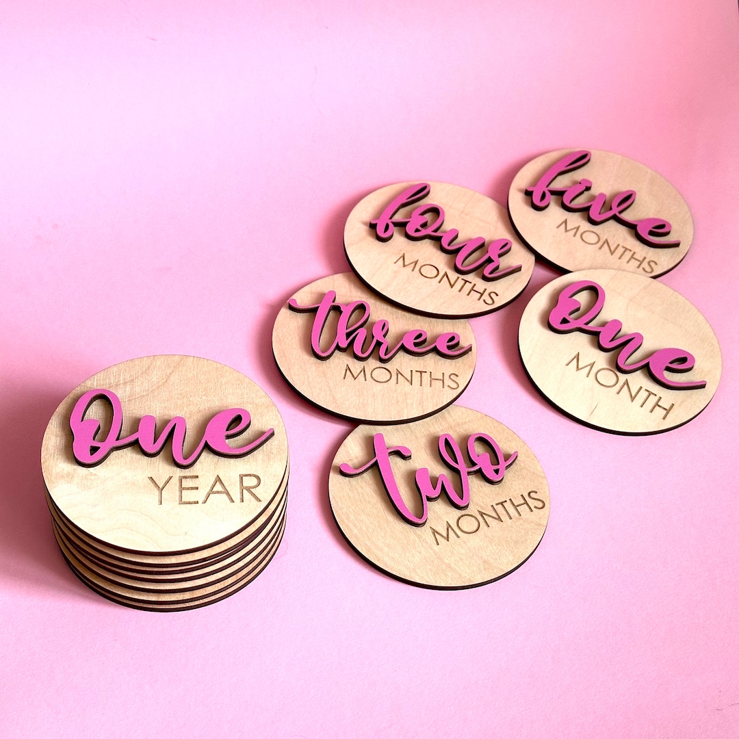 Wooden 3D Monthly Milestone Discs for Baby Photos | Engraved Wood ...