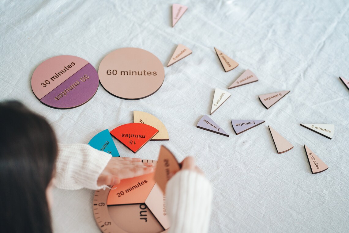 Wood Learning Clock Fraction of Time Telling the Time | Etsy