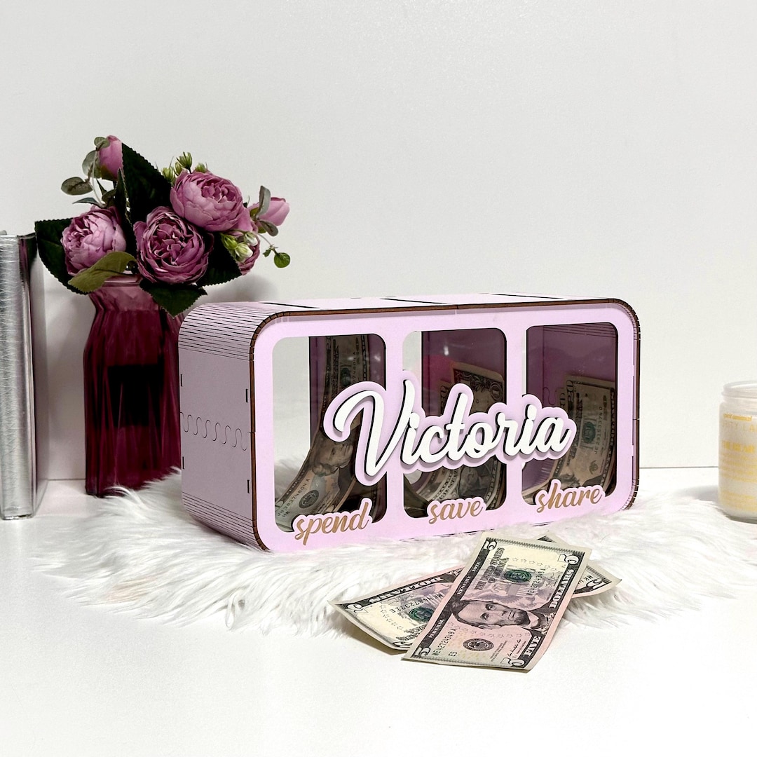 Share Save Spend Bank, Child’s Bank, Wood Piggy Bank, Personalized Kids ...