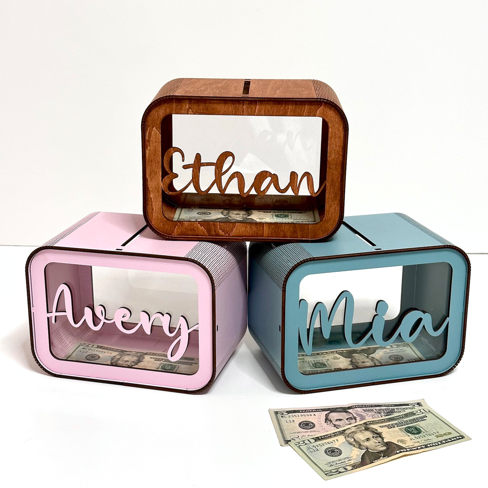 Name Piggy Bank, Wooden Coin Money Bank, Initial Kid Money Box ...