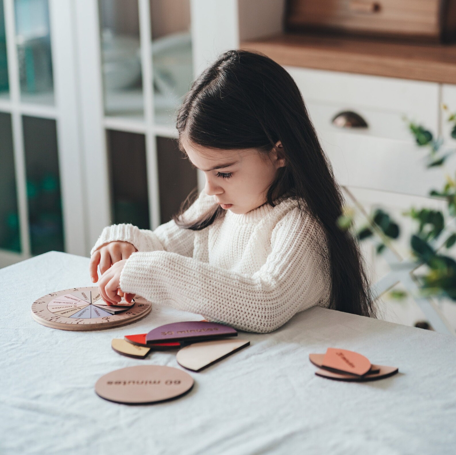 Wood Learning Clock, Fraction of Time, Telling the Time, Montessori Toy ...