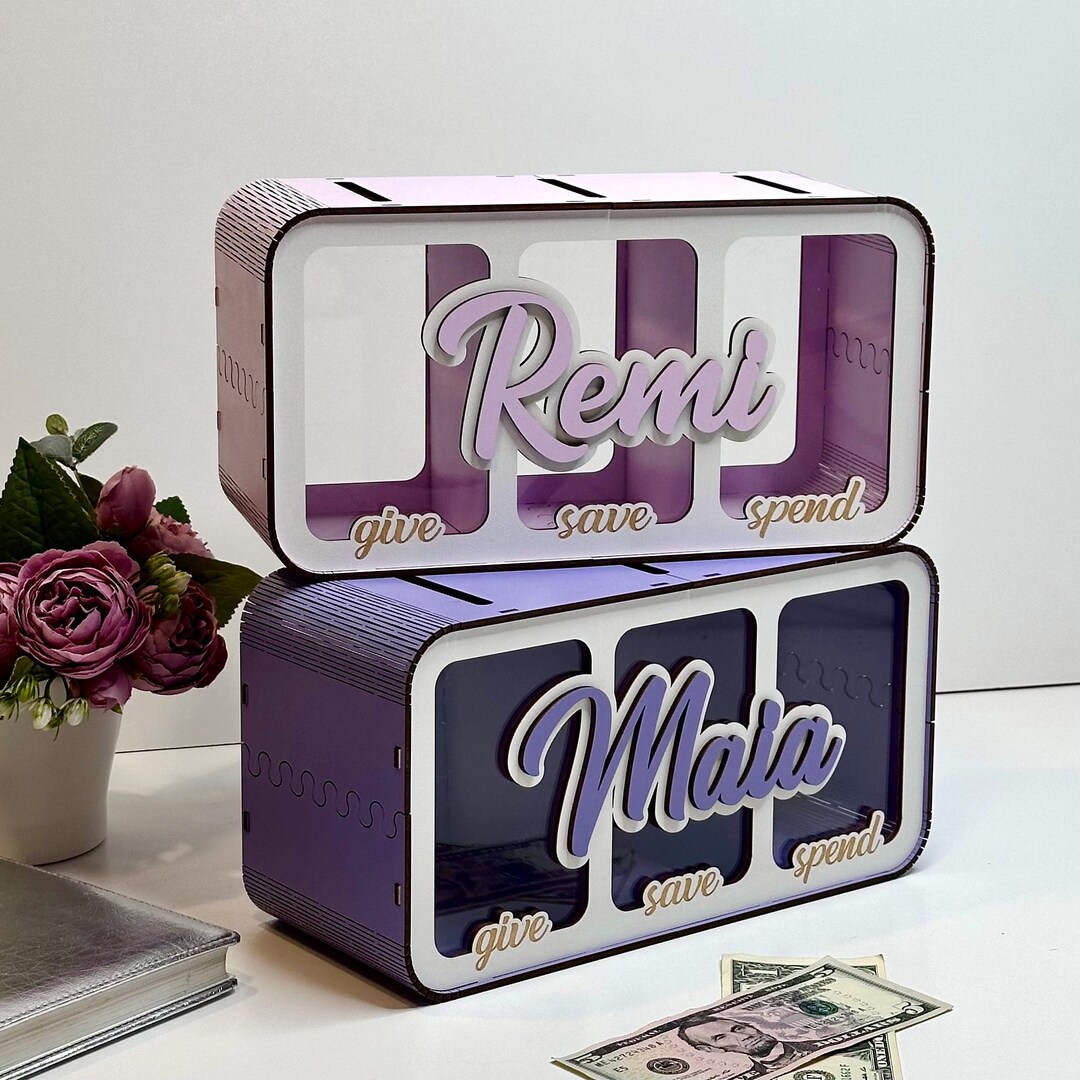 Custom Wooden Piggy Bank: Spend Save Share, Kids Room Decor - Etsy