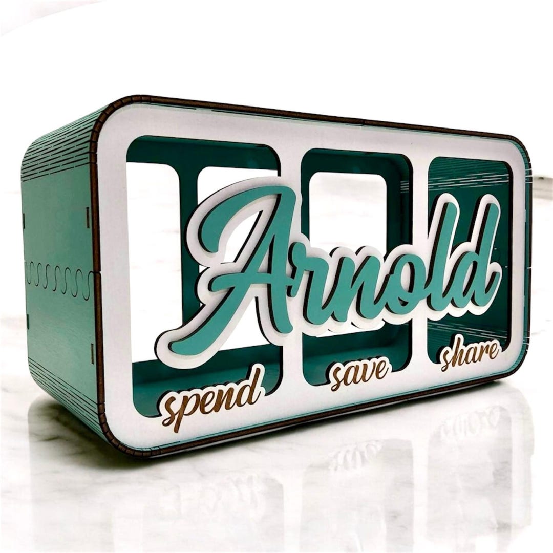 Wooden 3-section Piggy Bank for Kids | Save Spend Share | Money ...