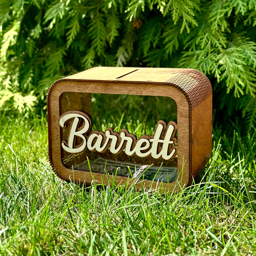 Wooden Money Box Kids, Custom Piggy Bank Organic, Saving Cash Box ...