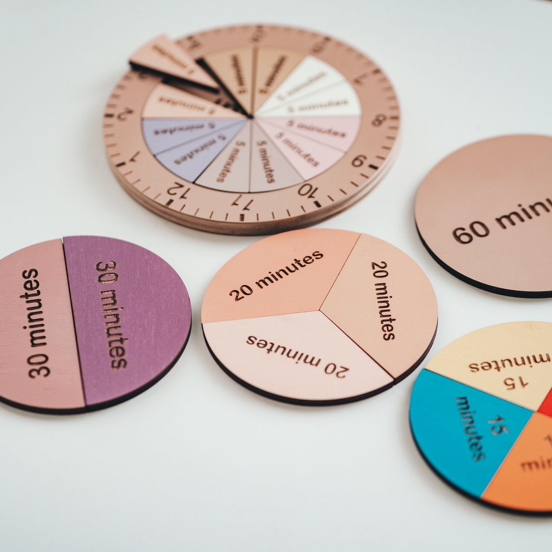 Childrens Learning Time Clock Toys Preschool Toy, Wooden Fraction Clock ...