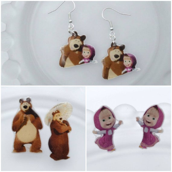 Masha and the Bear Earrings Kids Tv Show Masha and the Bear - Etsy