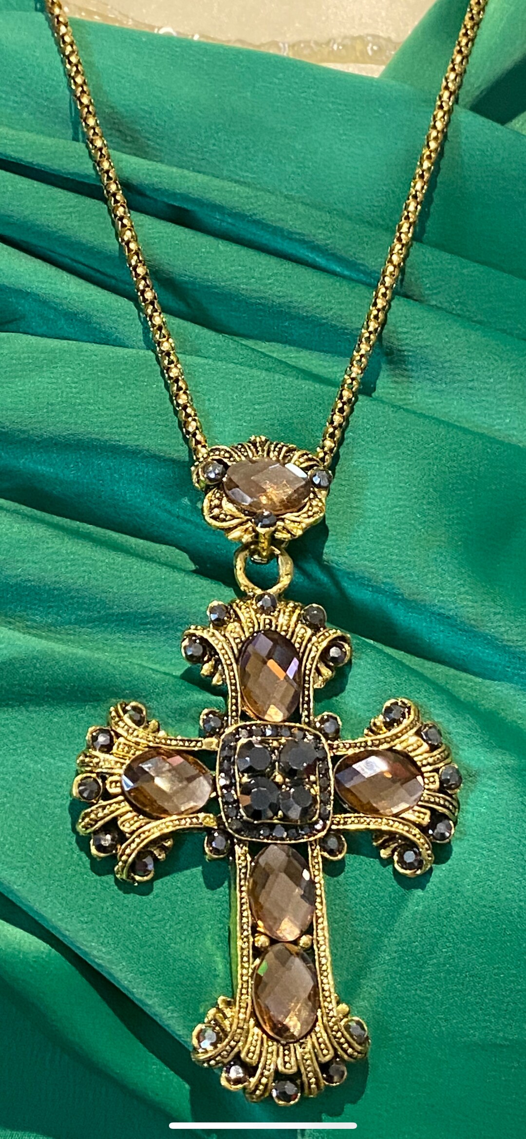 Large Gold Cross Vintage Victorian Style Gothic Amber Crystal - Etsy UK