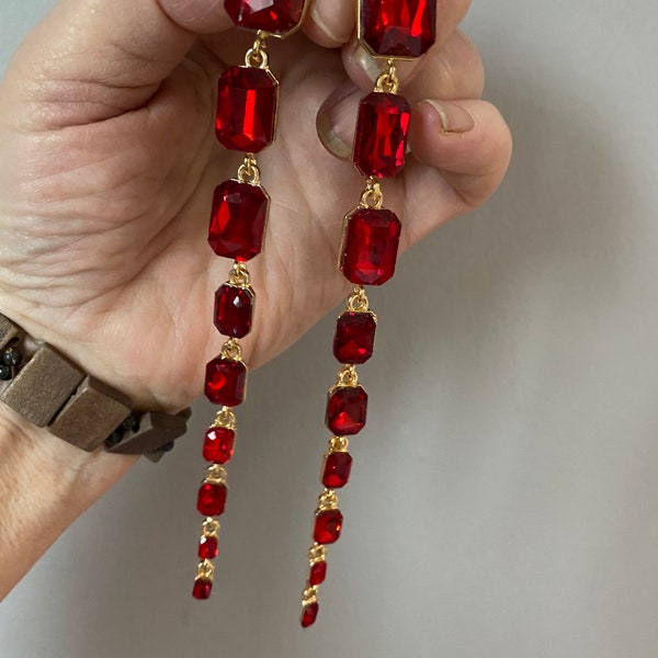 Long Red Earrings - Etsy