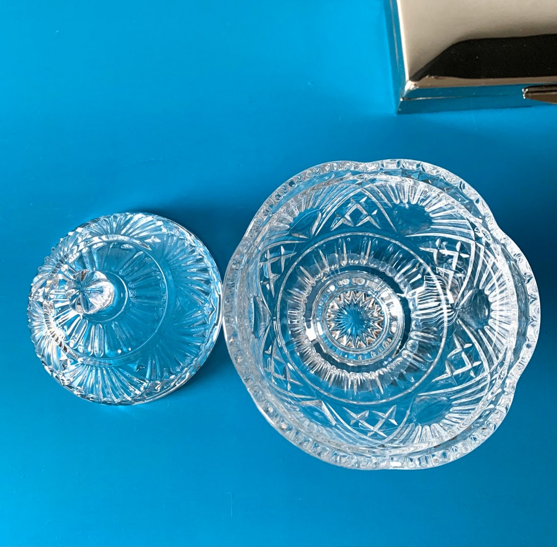 Shannon Crystal Glass Covered Candy Dish on Pedestal Etched | Etsy