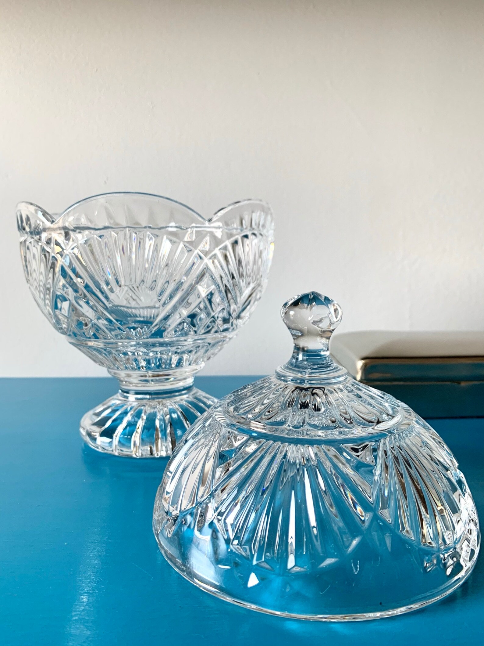 Shannon Crystal Glass Covered Candy Dish on Pedestal Etched | Etsy