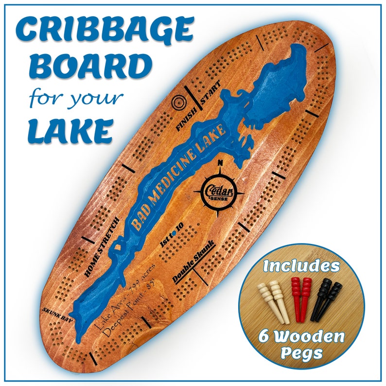 Cribbage Board Lake Map Any Lake in America Cribbage Board for Lake ...
