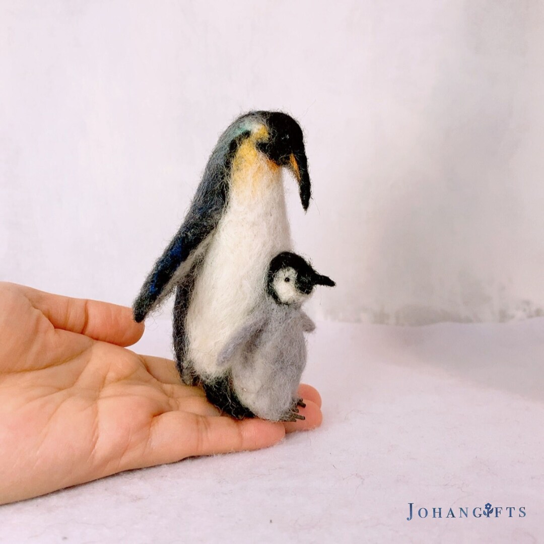 Emperor Penguin & Chick Wool Sculpture - Needle Felted Penguin Parent ...