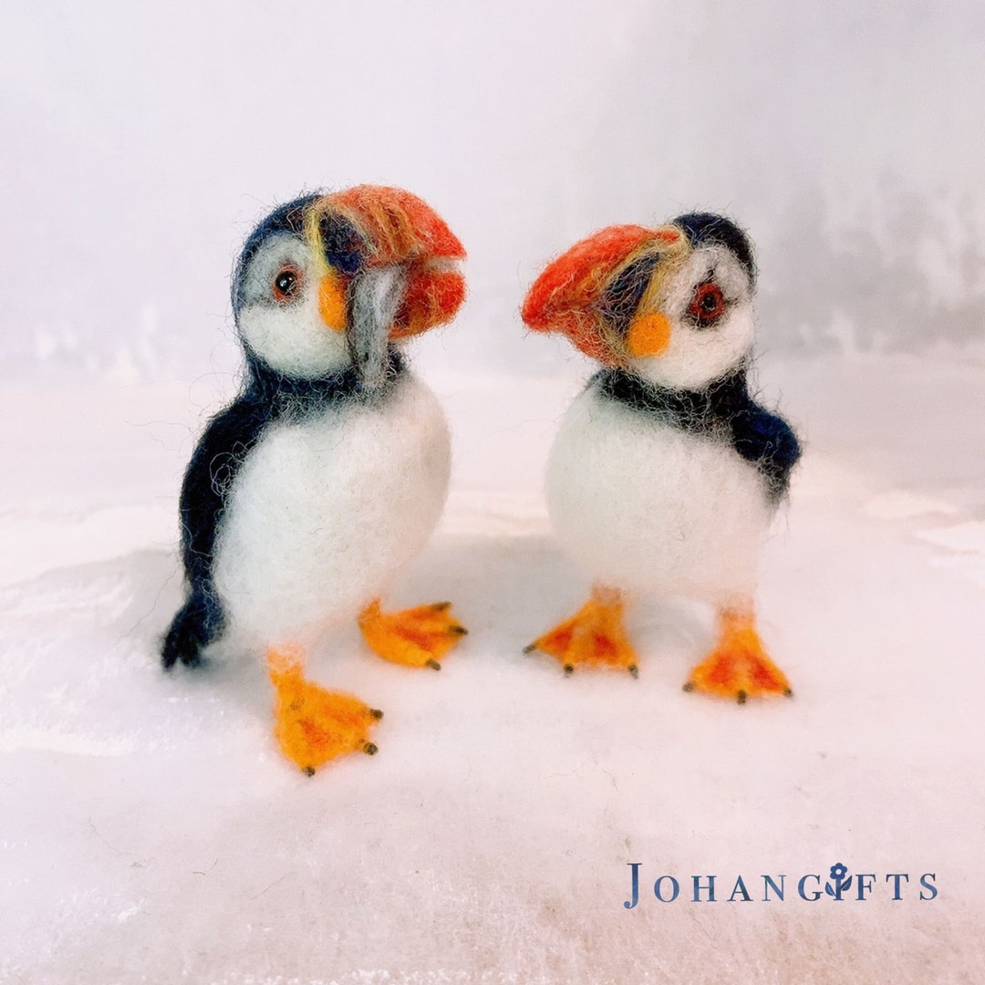 Puffin Couple Miniature Wool Soft Sculpture, Seabird Needle Felted ...