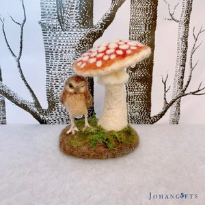 Owl Toadstool Wool Sculpture, Needle Felt Miniature Baby Burrowing Owl Fun Home Decor Gift ...
