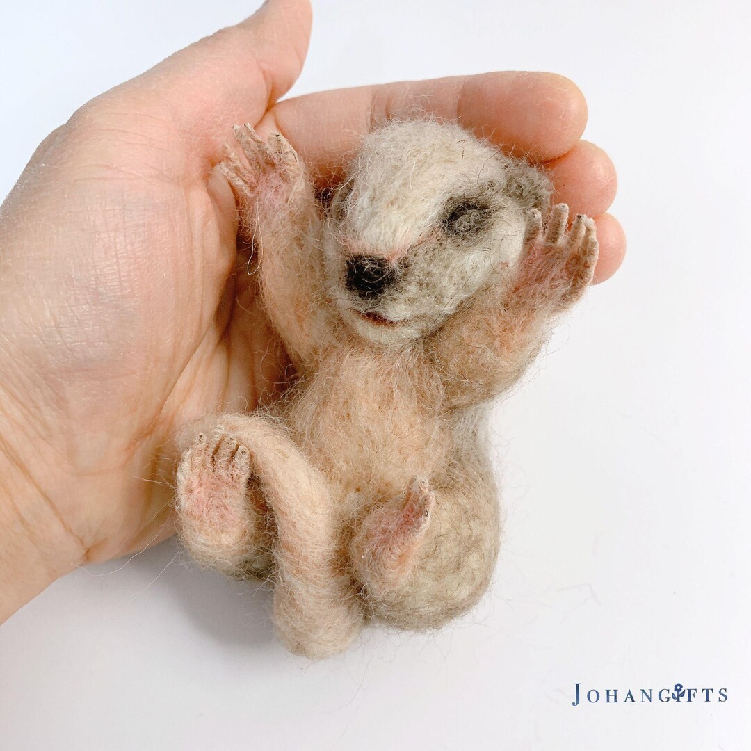 Needle Felted Baby Badger Sculpture – Handmade Wool Baby Animal ...