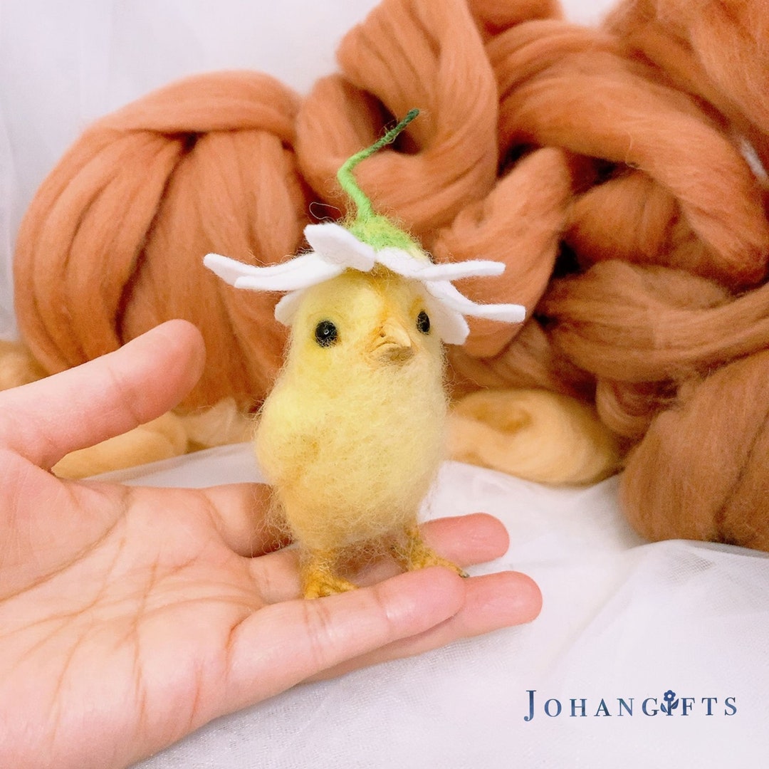 Needle Felted Yellow Chick With Adorable Hats, Woolen Life Size Chick ...