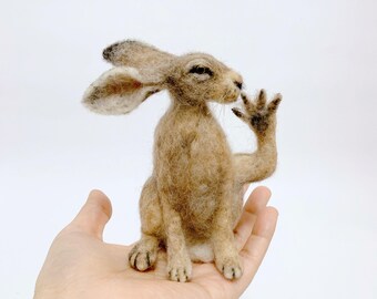 Jack Rabbit and Barn Owl Wool Sculpture - Needle Felted Whimsical ...
