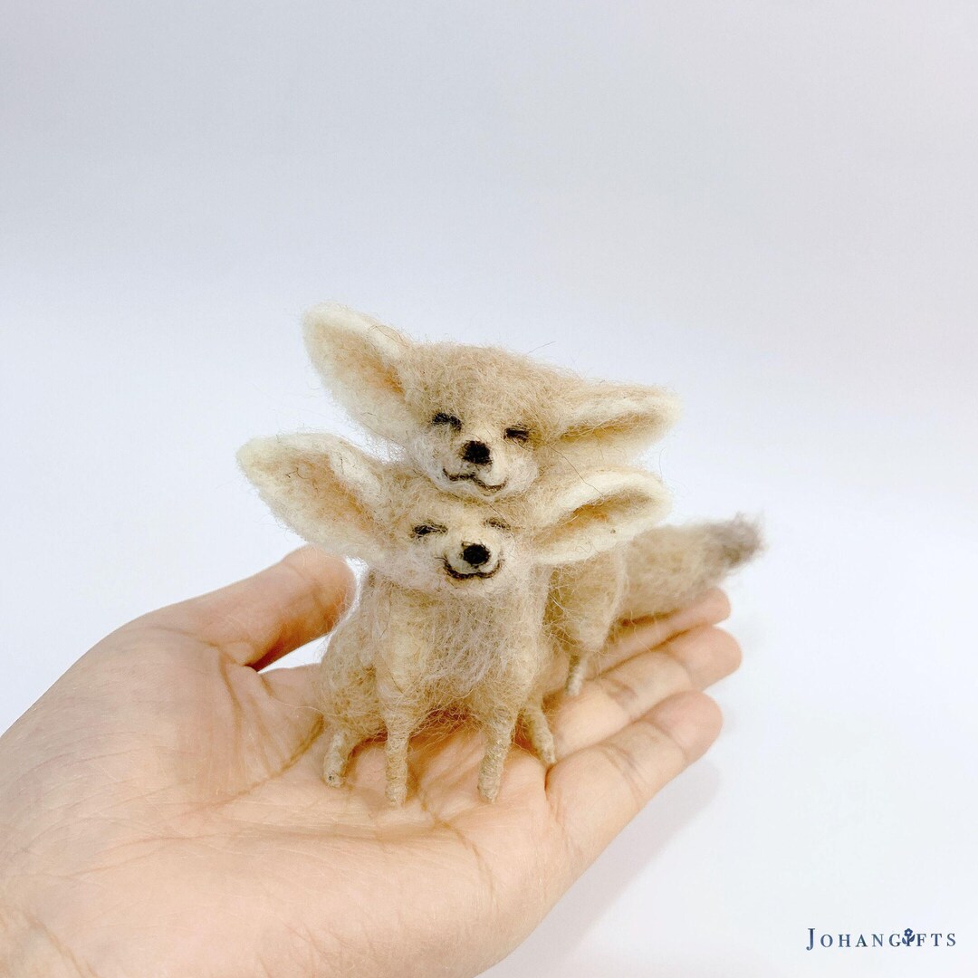 Needle Felted Fennec Fox Cub Siblings Wool Sculpture Miniature, Playful ...