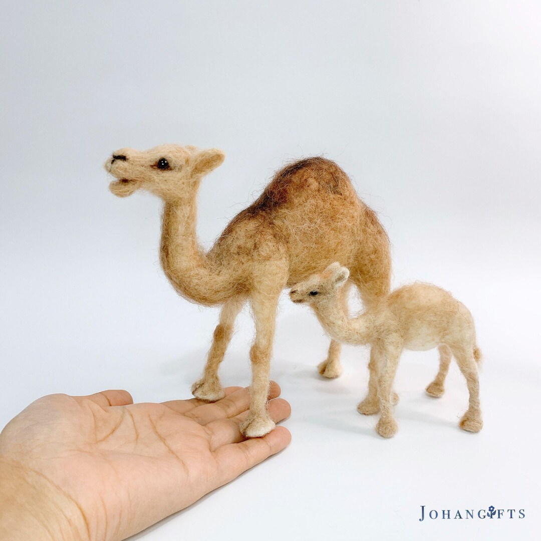 Camel Family Wool Sculpture Miniature, Needle Felted Camel Mother ...