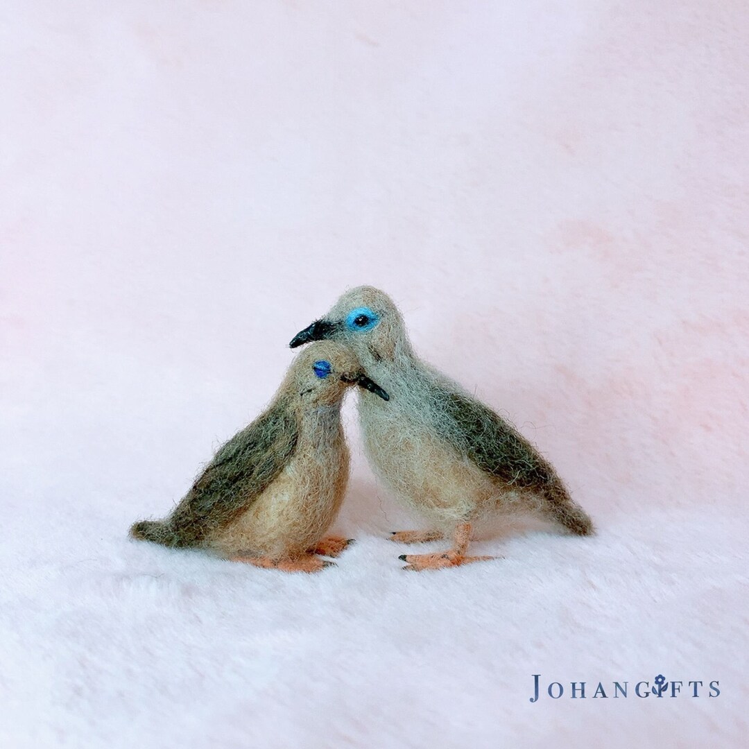 Mourning Dove Couple Wool Sculpture Miniature Figurine Gift, Cuddling ...