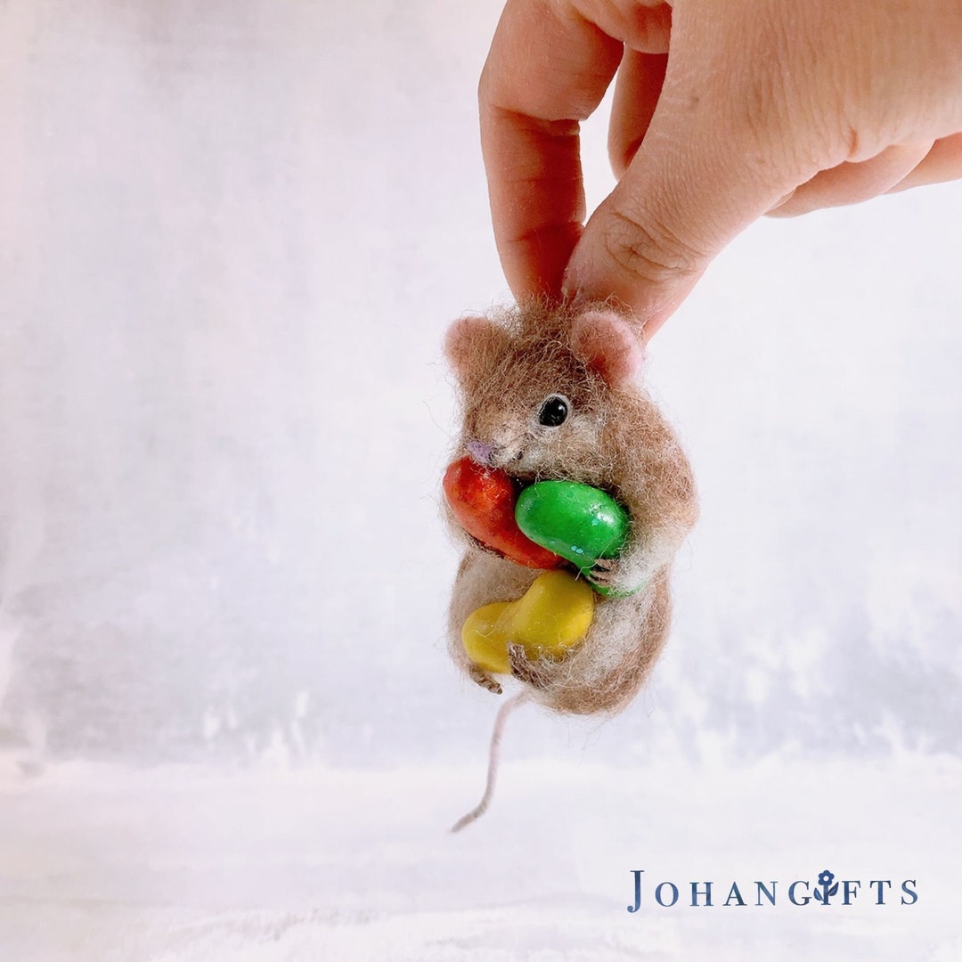 Mischievous Mouse Wool Sculpture Caught Stealing Jelly Beans Rustic ...