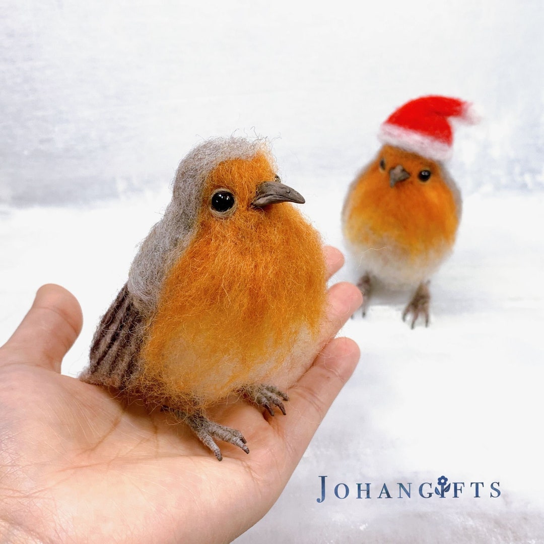 Fluffy Robin Needle Felt Wool Sculpture Gift for Bird Lover, Whimsical ...