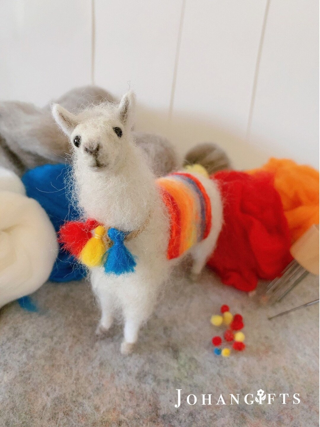 Llama Wool Sculpture Miniature Llama Lover Gift Desk Figurine, Colorful ...