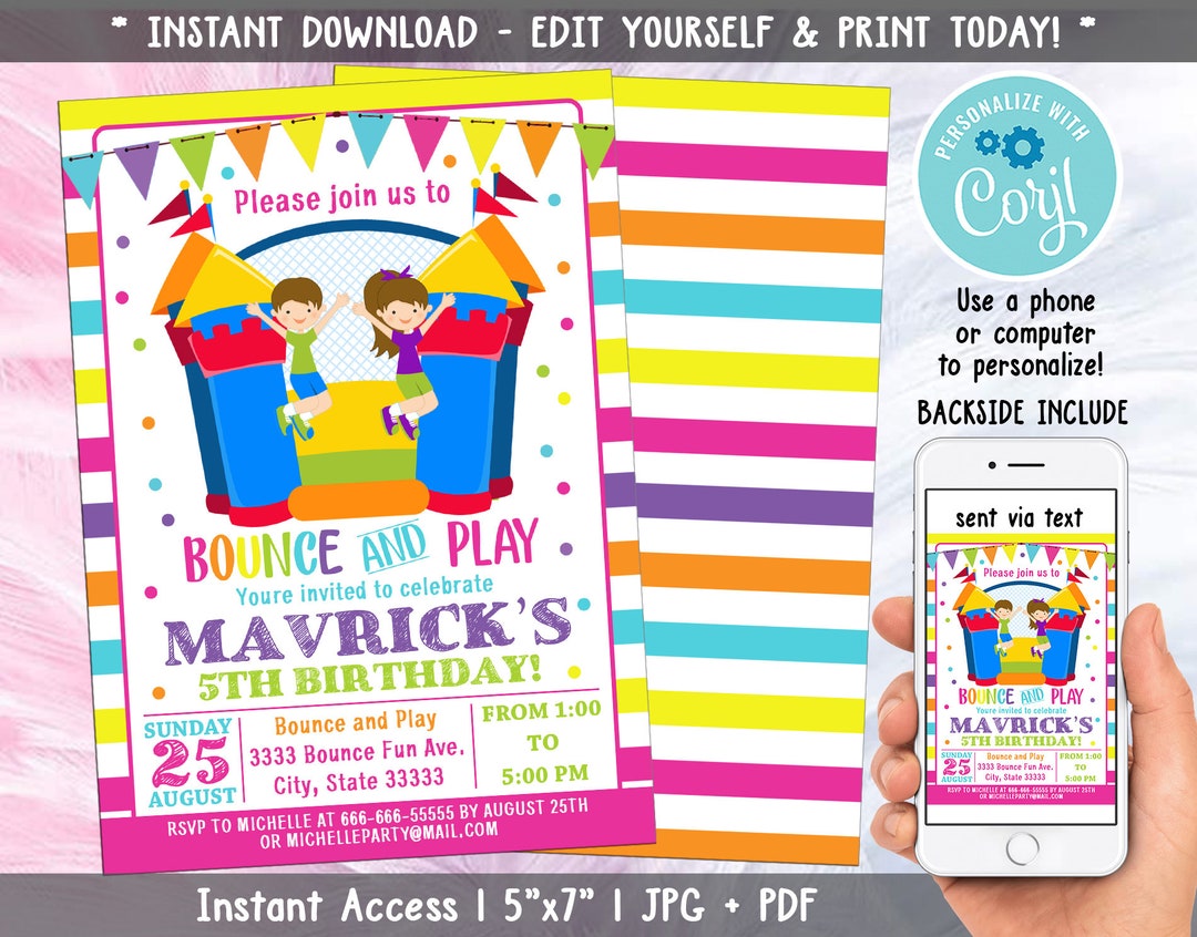 Bounce House Birthday Party Invitation, Jump Birthday Invitation ...