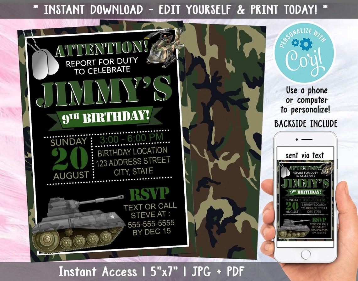 Editable Army Invitation Army Birthday Invitation Military - Etsy