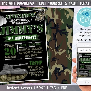 Editable Army Invitation Army Birthday Invitation Military - Etsy