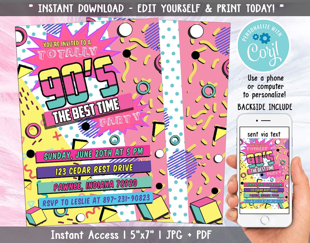 90s Birthday Invitation, 90s Party Invite, 90s Birthday Party, Back to ...