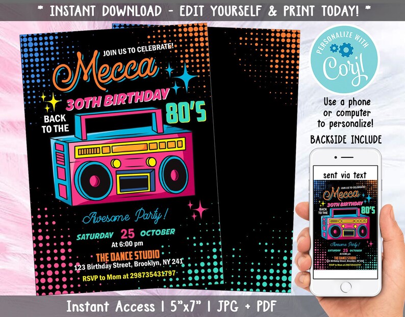 80s Birthday Invitation 80s Party Invite 80s Birthday Party - Etsy
