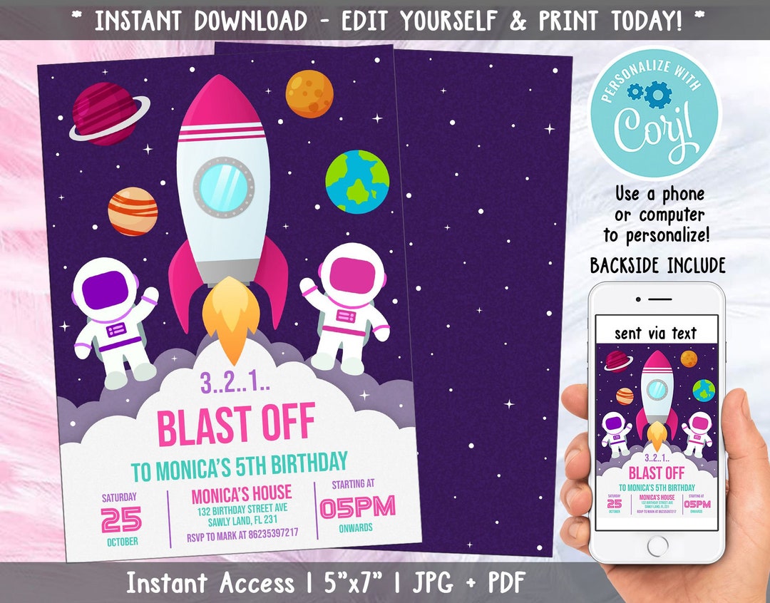 Space Birthday Party Invitation Galaxy Party Invitation - Etsy