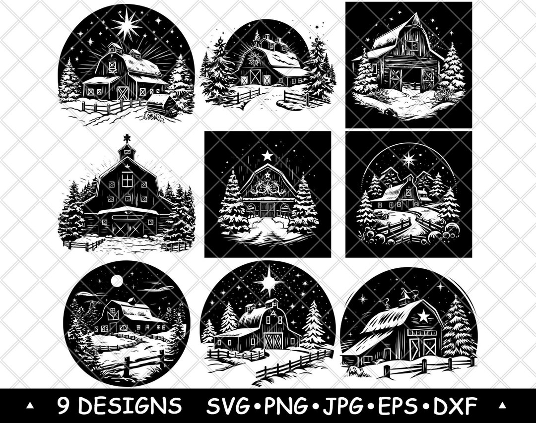 Christmas Barn Clipart Bundle | Winter Farmhouse SVG PNG | Holiday ...