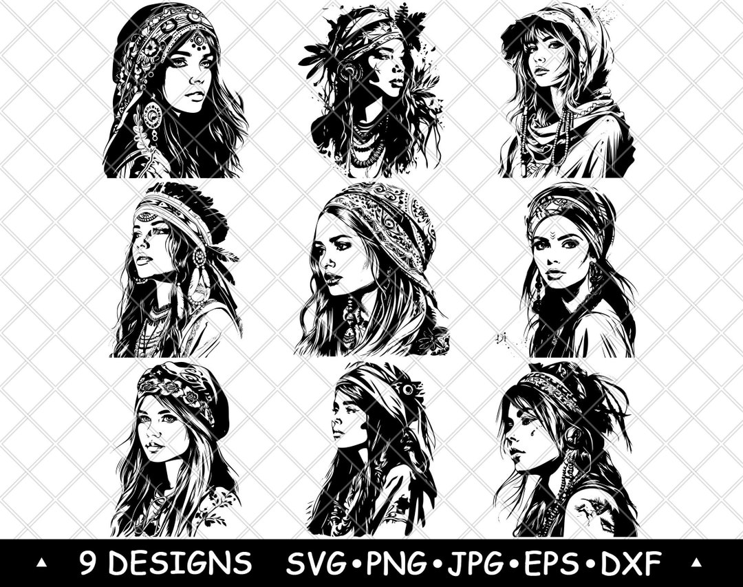 Boho Hippie Girl Bohemian Chic Gypsy Eclectic Nomad Flower Vintage Svg ...