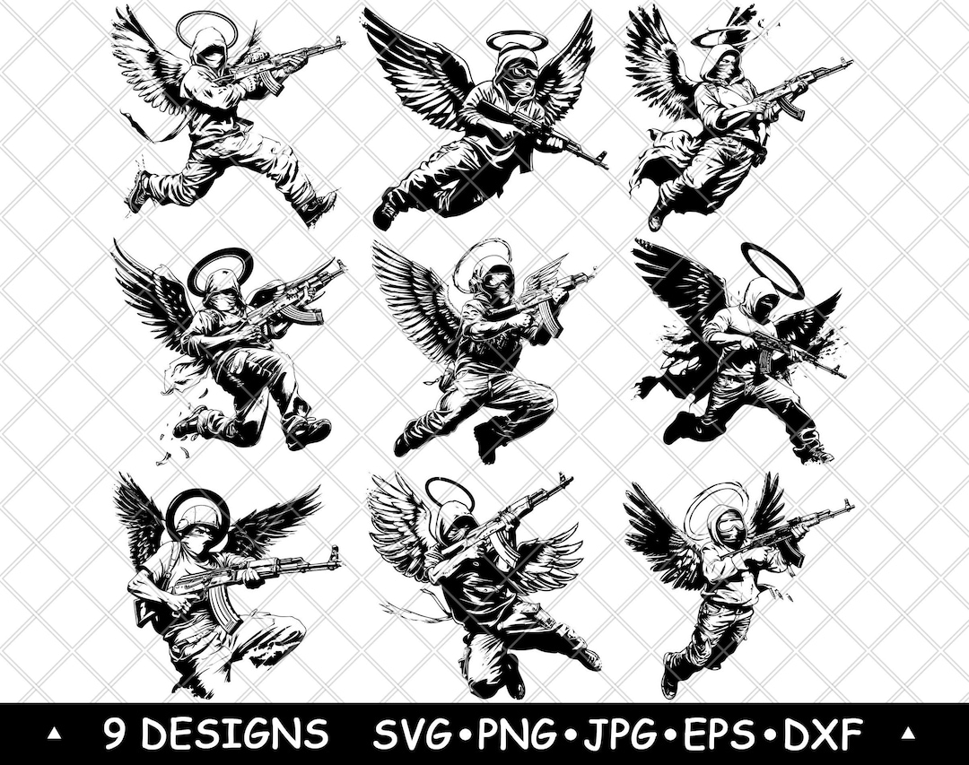 Angel Wings Halo Rifle Rebellious Militant Soldier Gun Laser File SVG ...