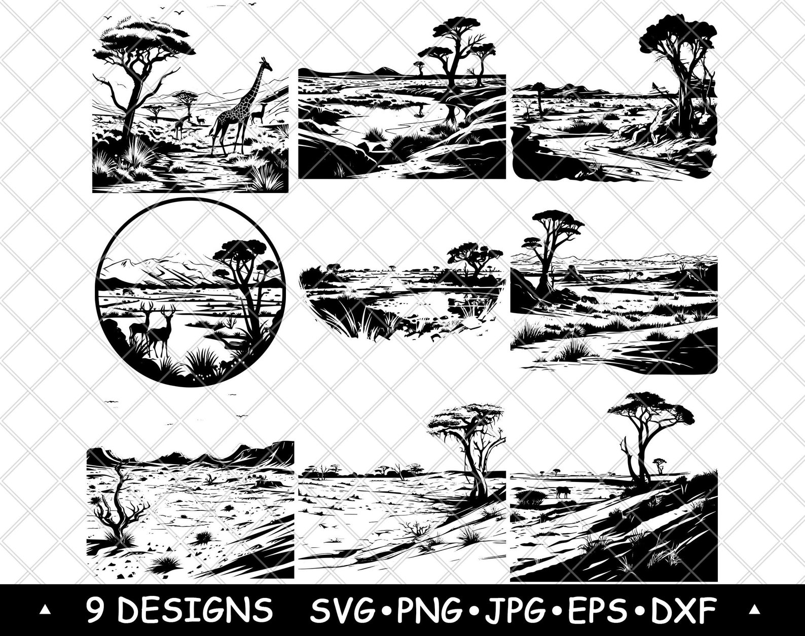 Safari Landscape Bundle African Savanna Acacia Plains Wildlife Scenery ...