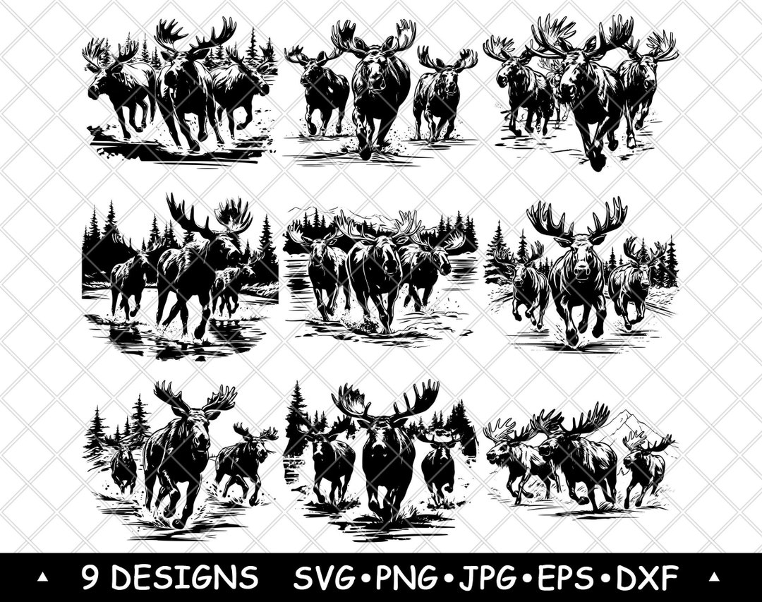 Running Moose Charged Elk Wildlife Gallop Sprint Antlers Laser File SVG ...