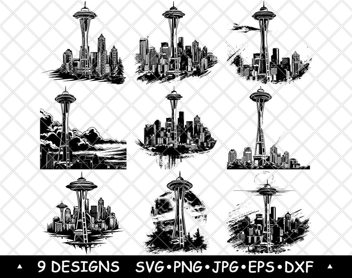 Seattle Skyline Vector Art | Space Needle Cityscape PNG for Stickers ...