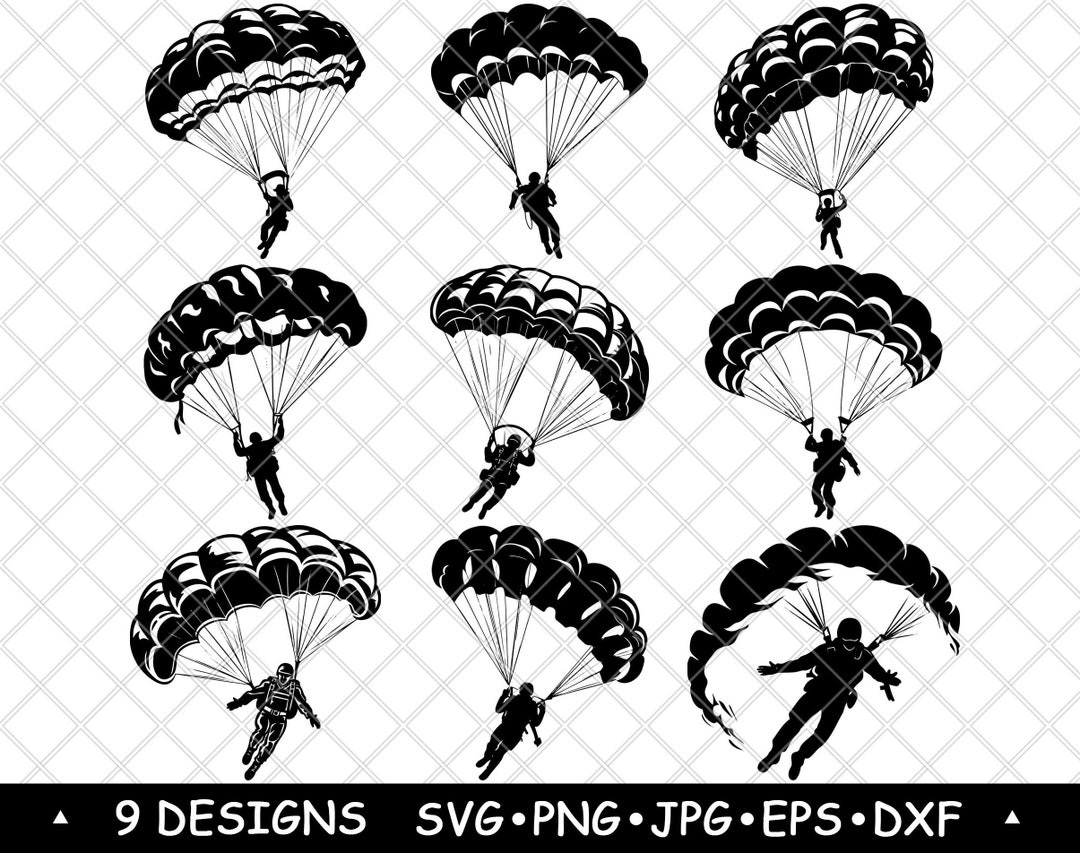 Parachute SVG Bundle Skydiving Silhouette Clipart Paratrooper Vector ...