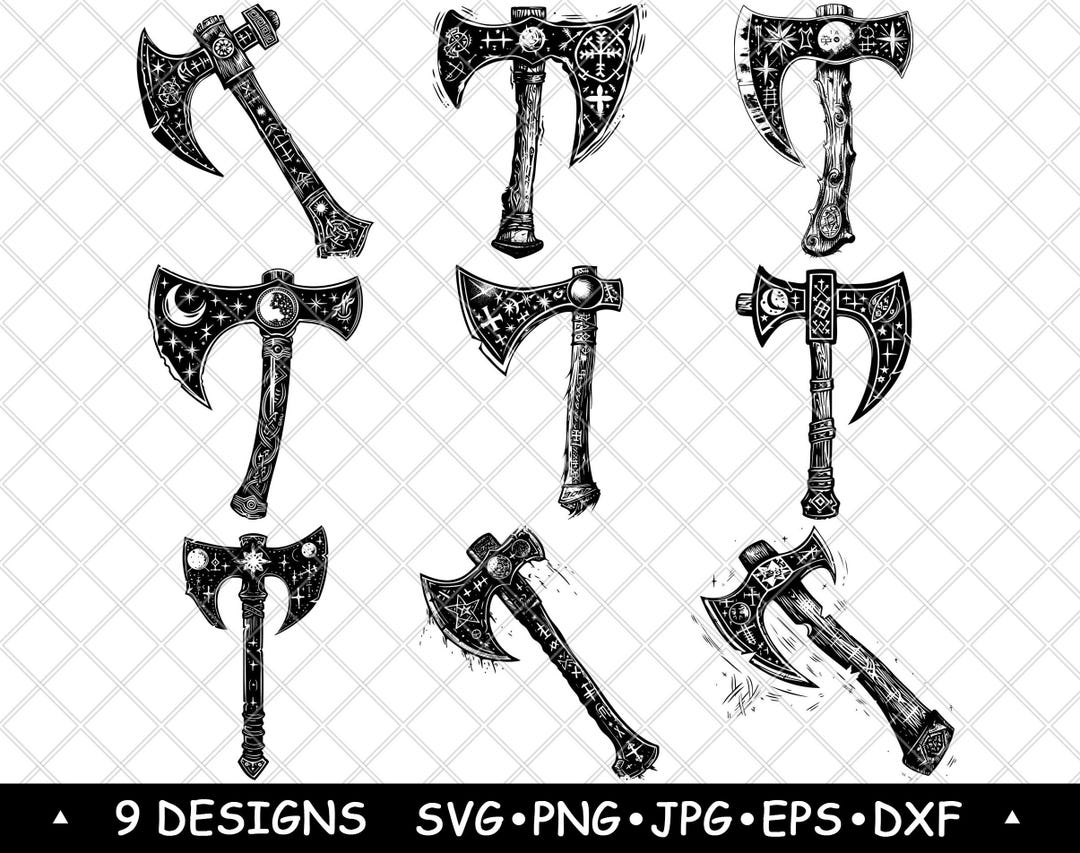 Viking Axe Celestial Runic Symbols Warrior Blade Weapon Laser File SVG ...