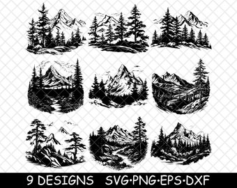 Mountains Lake Dxf , Svg , Png , Files , Landscape , Wall Art , Scene ...