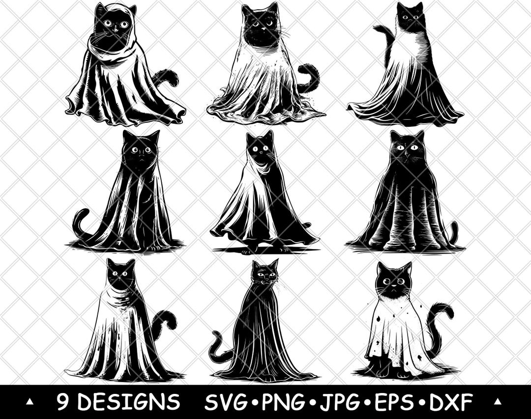 Cat Ghost Costume Cheesecloth Halloween Theme Soul Scene Laser File SVG ...