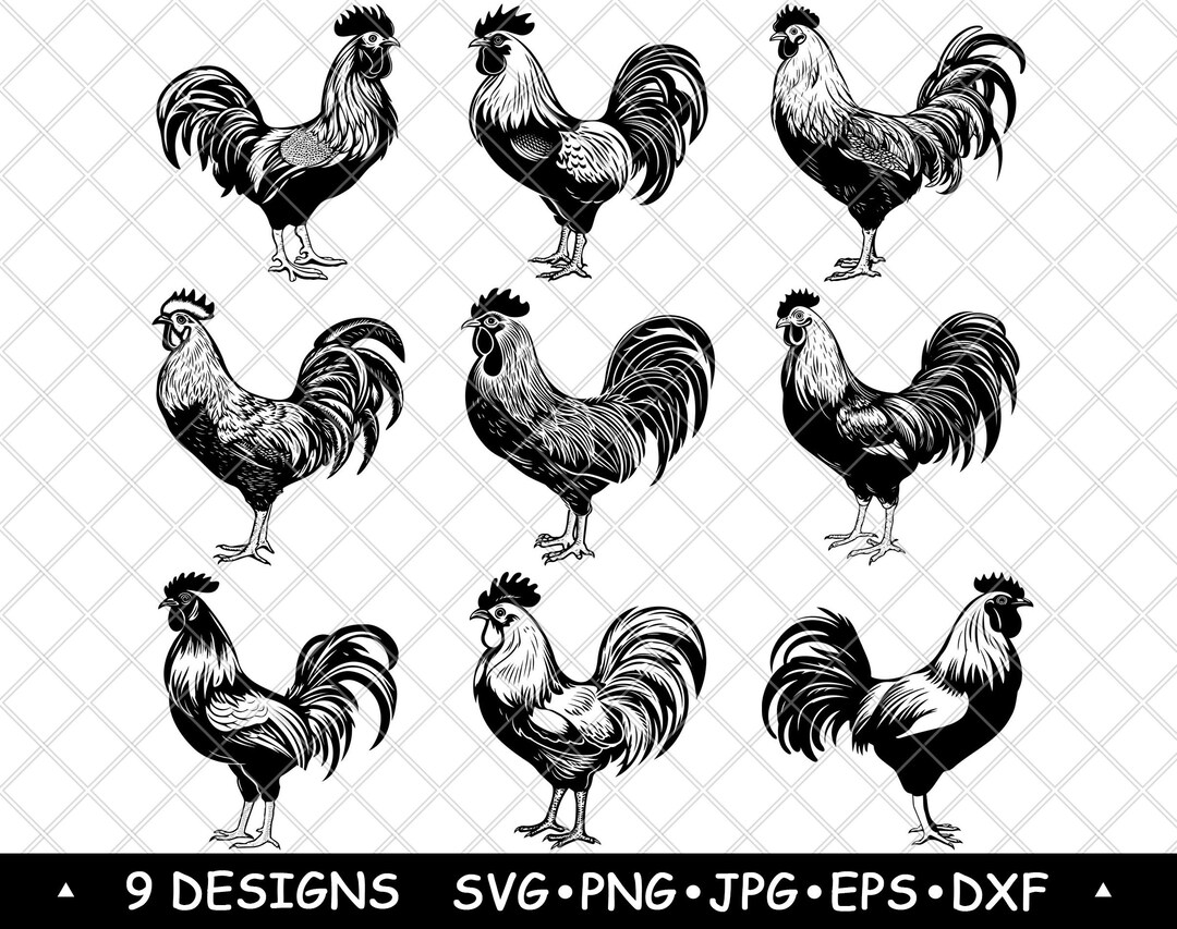 Rooster Chicken Cockerel Poultry Crow Farmyard Livestock Laser File SVG ...